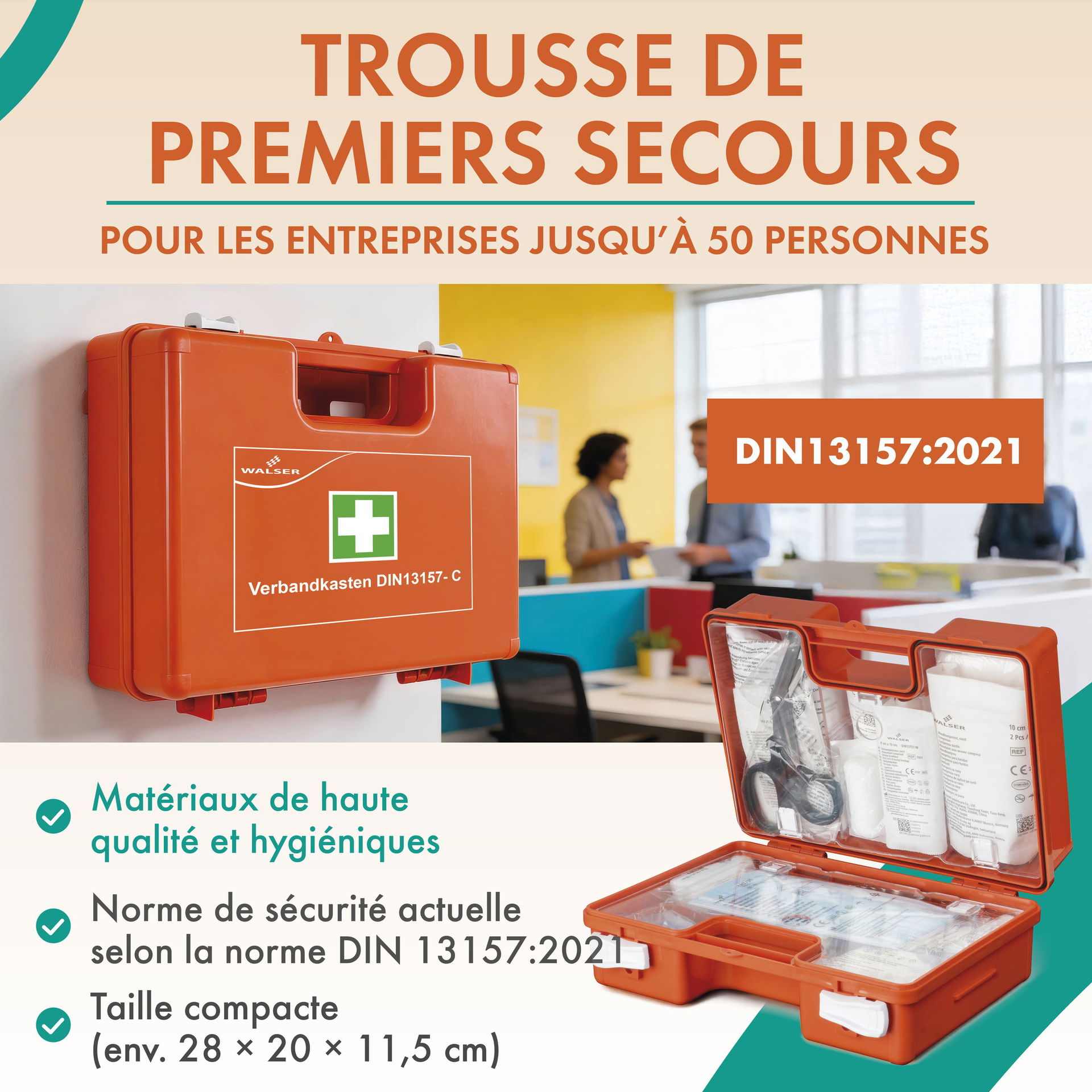 Trousse de premiers secours conforme à la norme DIN 13157:2021, trousse ...
